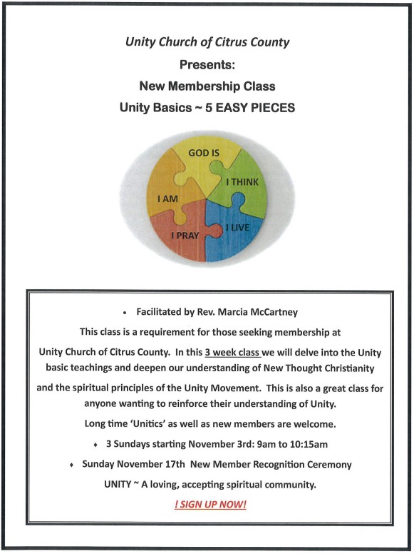 Unity Basics Class 11/3, 11/10, 11/17 | Unity of Citrus County Unity Basics Class 11/3, 11/10, 11/17 | Unity of Citrus County